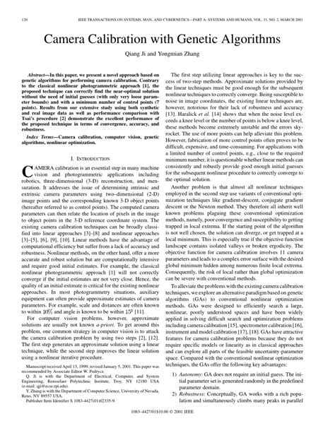 Pdf Camera Calibration With Genetic Algorithms