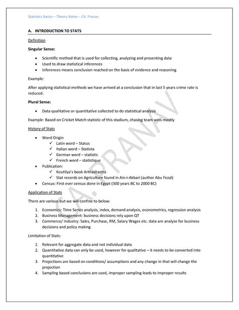 Basics Of Statistics Summary Notes A INTRODUCTION TO STATS Definition Singular Sense Studocu
