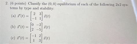 solved 2 6 points classify the 0 0 equilibrium of each