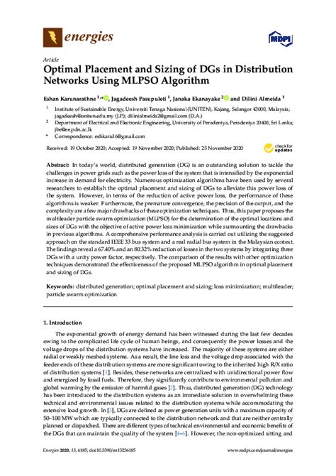 pdf optimal placement and sizing of dgs in distribution networks
