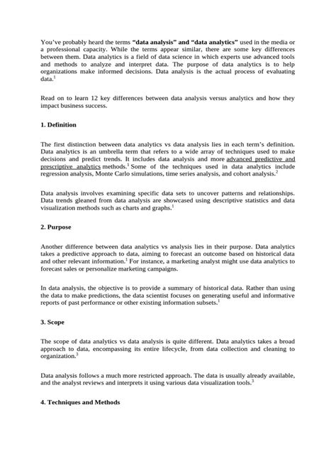 Data Analysis Vs Analytics Pdf Data Analysis Analytics