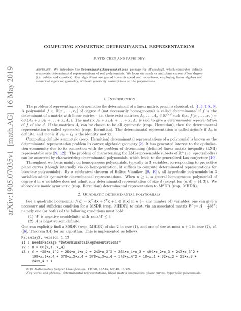 Pdf Computing Symmetric Determinantal Representations