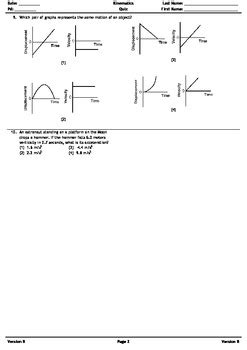Kinematics Quiz Version B By Joshua Wickline Teachers Pay Teachers