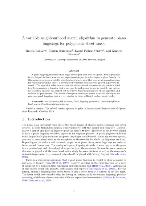 Pdf A Variable Neighborhood Search Algorithm To Generate Piano