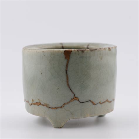 Antique Celadon Monochrome Incense Burner Kintsugi Repaired China Ming Shangrila Antique