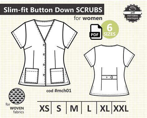 Nurse Scrubs Lab Coat Pdf Sewing Pattern For Women Xs To Xxl