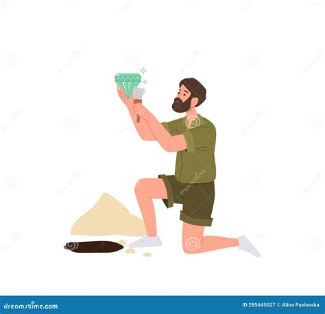 Man Archeologist Treasure Hunter Finding Gem Stone Diamond Digging Hole