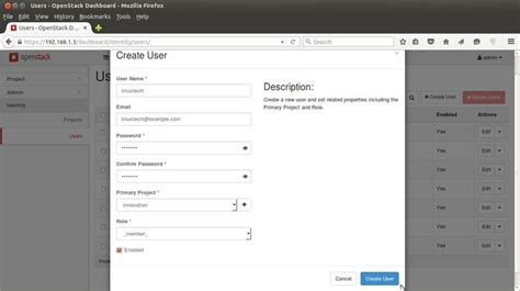 Create Users OpenStack Dashboard