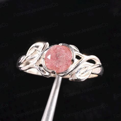 Natural Strawberry Quartz Ring Sterling Silver Statement Ring Etsy