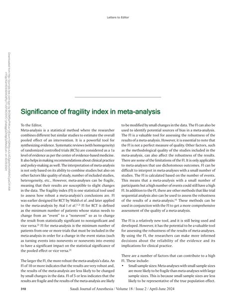 PDF Significance Of Fragility Index In Meta Analysis