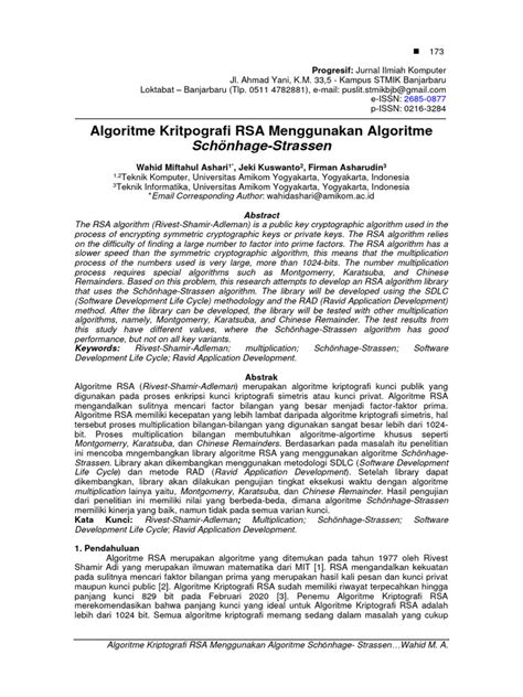 Algoritme Kritpografi Rsa Menggunakan Algoritme Schönhage Strassen
