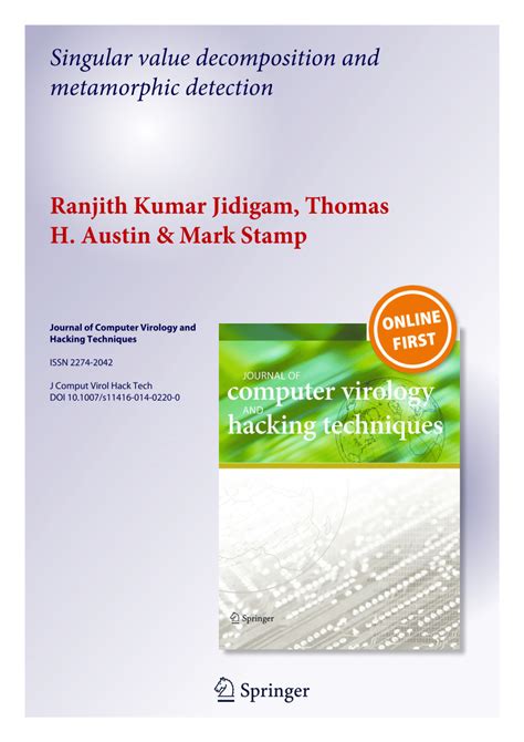 Pdf Singular Value Decomposition And Metamorphic Detection