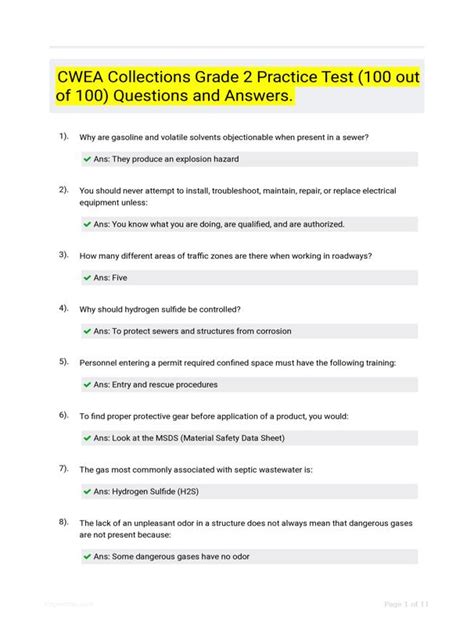 CWEA Collections Grade 2 Practice Test 100 Out Of 100 Questions And Answers