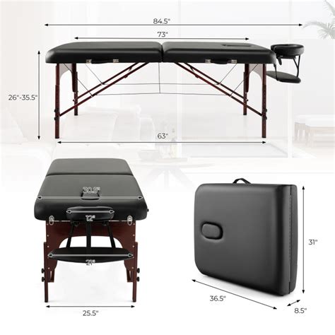 Folding Massage Table With Height Adjustable Beech Wood Frame Costway