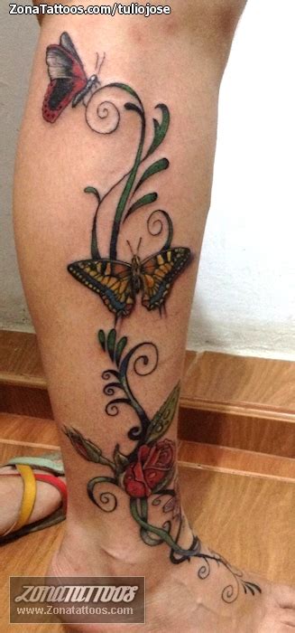 Tattoo Of Butterflies Roses Vines
