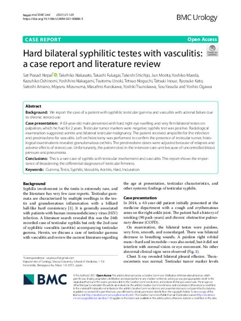Pdf Hard Bilateral Syphilitic Testes With Vasculitis A Case Report