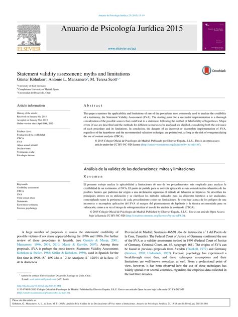 Pdf Statement Validity Assessment Myths And Limitations