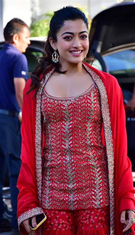 Rashmika Mandanna Exudes Radiance In A Bright Red Sharara Set