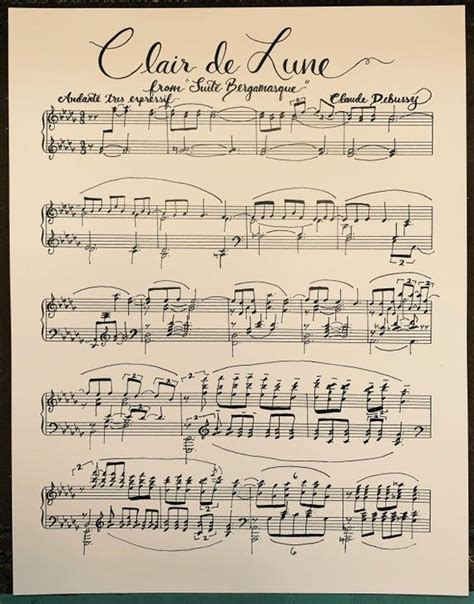 Clair De Lune Handwritten Sheet Music Etsy Clair De Lune Piano