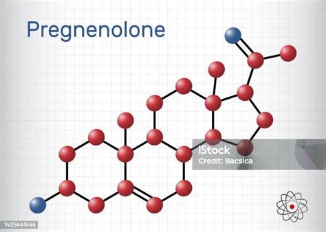 프레그네놀론 P5 분자 그것은 천연 제품 신경 스테로이드 내인성 스테로이드 호르몬입니다 분자 모델 새장에있는 종이 한 장 0명에
