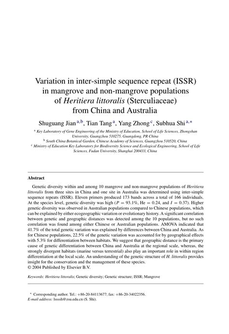 Pdf Variation In Inter Simple Sequence Repeat Issr In Mangrove And Non Mangrove Populations