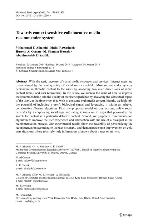 Pdf Towards Context Sensitive Collaborative Media Recommender System