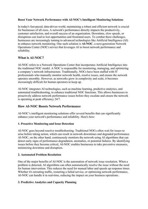 Boost Your Network Performance With Ai Nocs Intelligent Monitoring