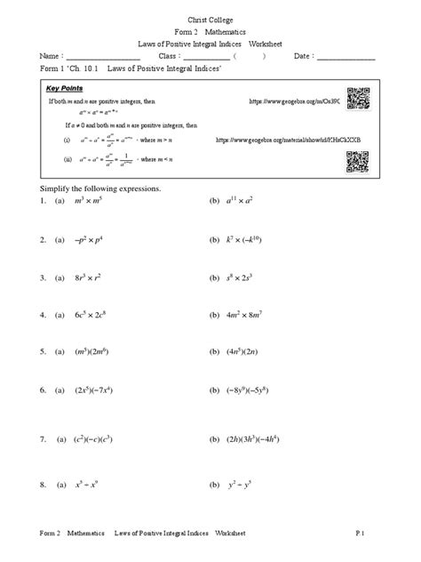 Laws Of Positive Integral Indices Pdf