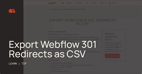 Export Webflow 301 Redirects As Csv Tip No Code Supply Co