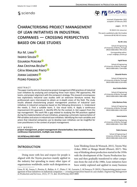 Pdf Characterising Project Management Of Lean Initiatives In Industrial Companies — Crossing