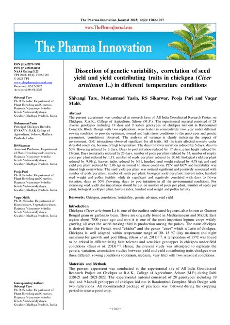 Pdf Dissection Of Genetic Variability Correlation Of Seed Yield And