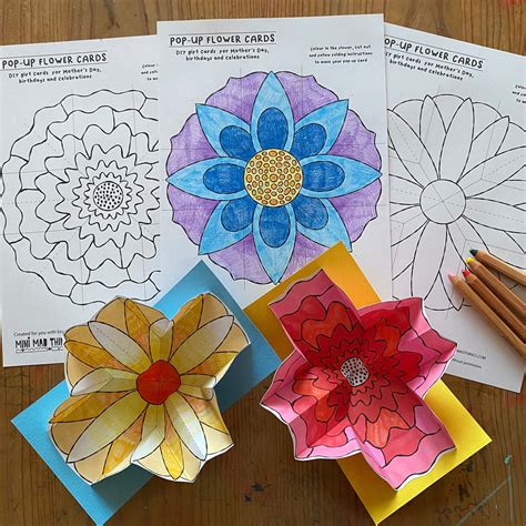 Pop Up Flower Card Printable Template Mini Mad Things
