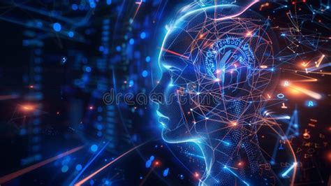 Digital Human Head With Brain Glowing Network System Futuristic