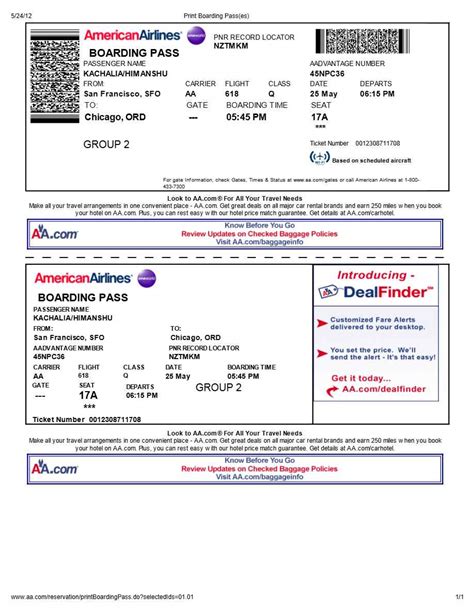 American Airlines Boarding Pass In Word And Pdf Formats Version 1