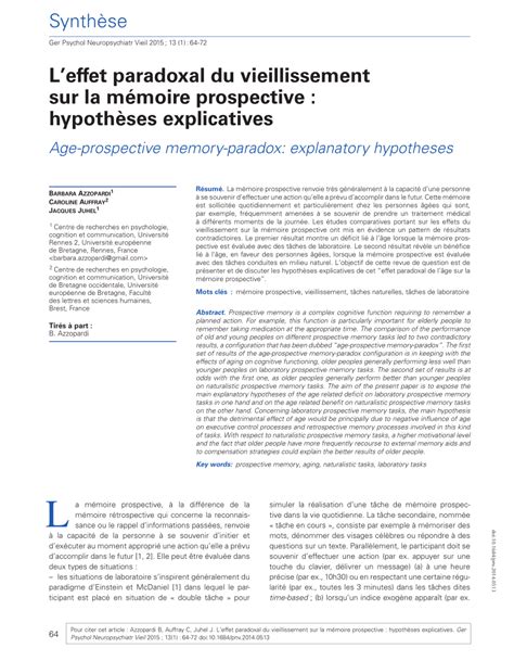 Pdf Age Prospective Memory Paradox Explanatory Hypotheses