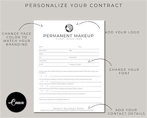 Permanent Makeup Forms Pmu Consent Form Pmu Aftercare Card Makeup Consultation Lip Blushing