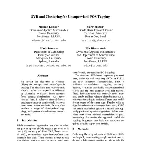 Svd And Clustering For Unsupervised Pos Tagging Acl Anthology