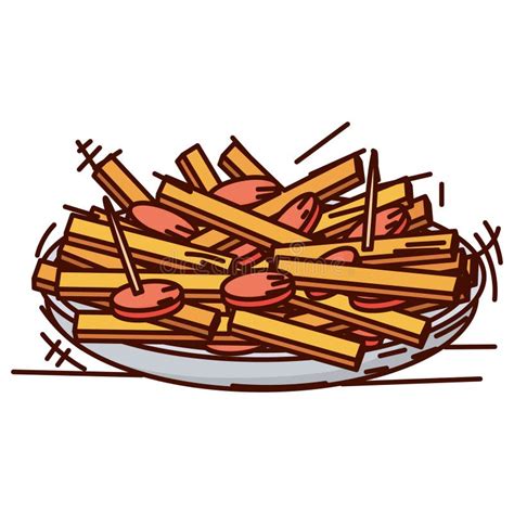 Isolated Colored Retro Sausage And French Fries Sketch Image Vector