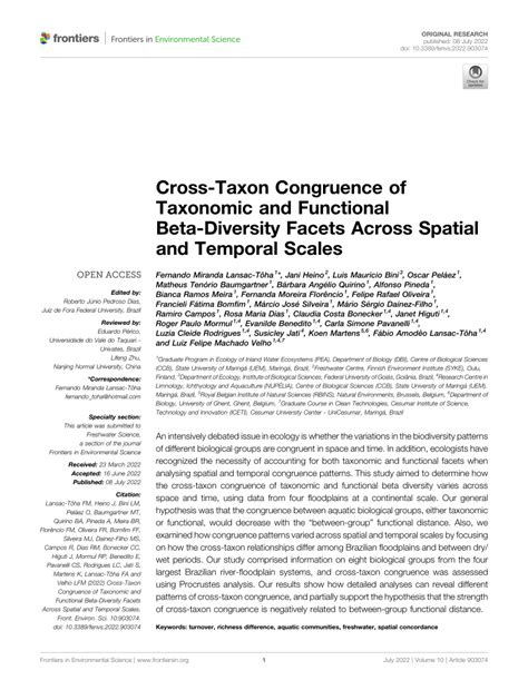 Pdf Cross Taxon Congruence Of Taxonomic And Functional Beta Diversity