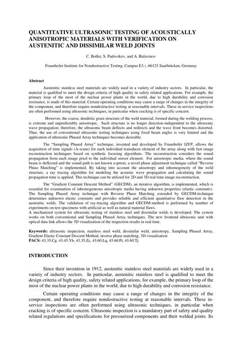 Pdf Quantitative Ultrasonic Testing Of Acoustically Anisotropic