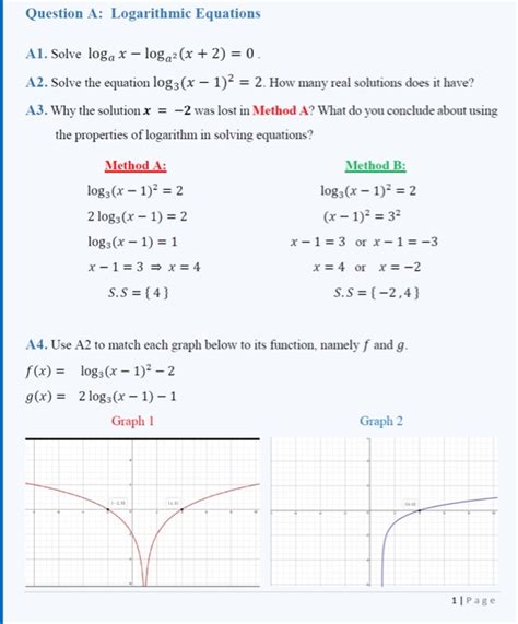 Solved Question A Logarithmic Equations Al Solve Loga Chegg Com