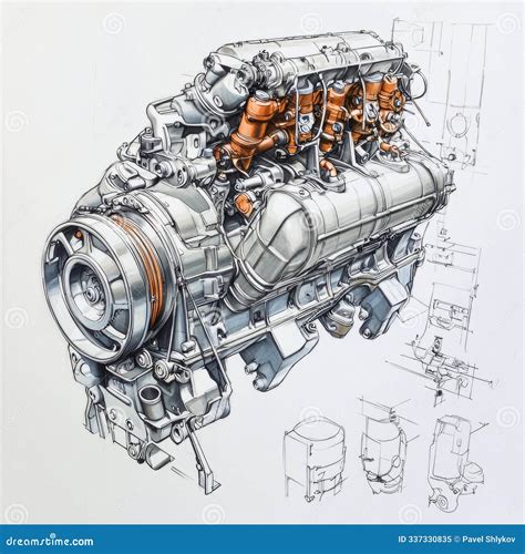 Engine Pencil Sketch Wire Frame Style Blueprint Stock Image Image Of Equipment Science