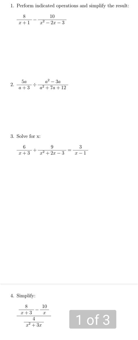 Solved 1. Perform indicated operations and simplify the | Chegg.com