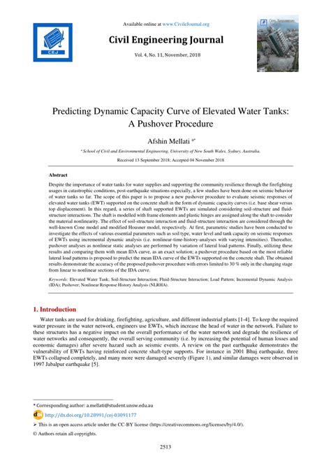 pdf predicting dynamic capacity curve of elevated water tanks a