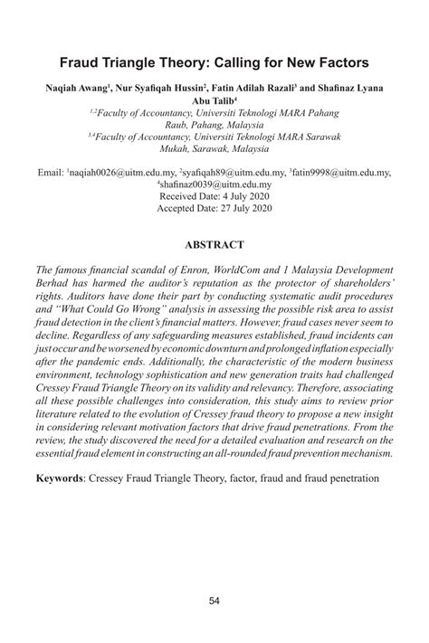 Pdf Fraud Triangle Theory Calling For New Factors