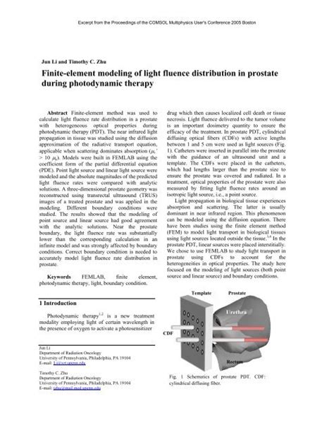 Finite Element Modeling Of Light Fluence Distribution In Comsol