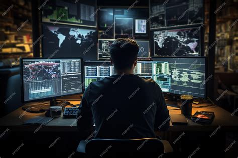 Premium Ai Image Stock Trader Man Using Multiple Monitors While Working Generative By Ai