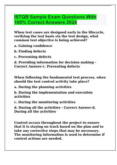 istqb sample exam questions with 100 correct answers 2024 istqb