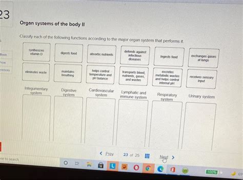solved 23 organ systems of the body ii classify each of the