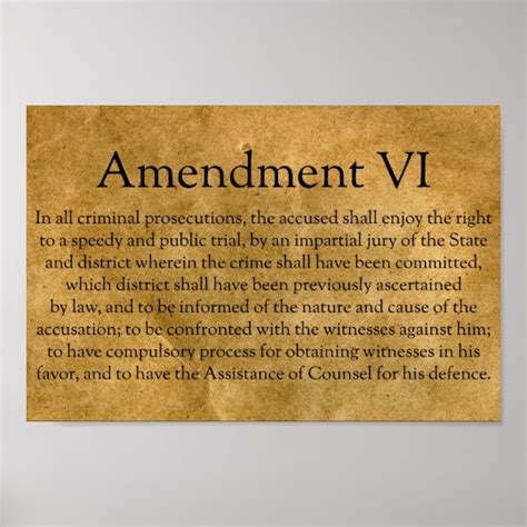 The Sixth Amendment To The U S Constitution Poster